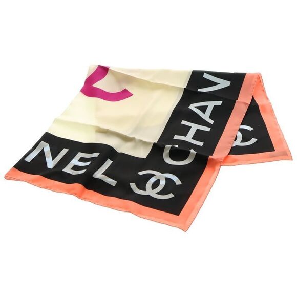 CHANEL | Accessories | Chanel 22ss Coco Mark Logo Silk Scarf Black ...